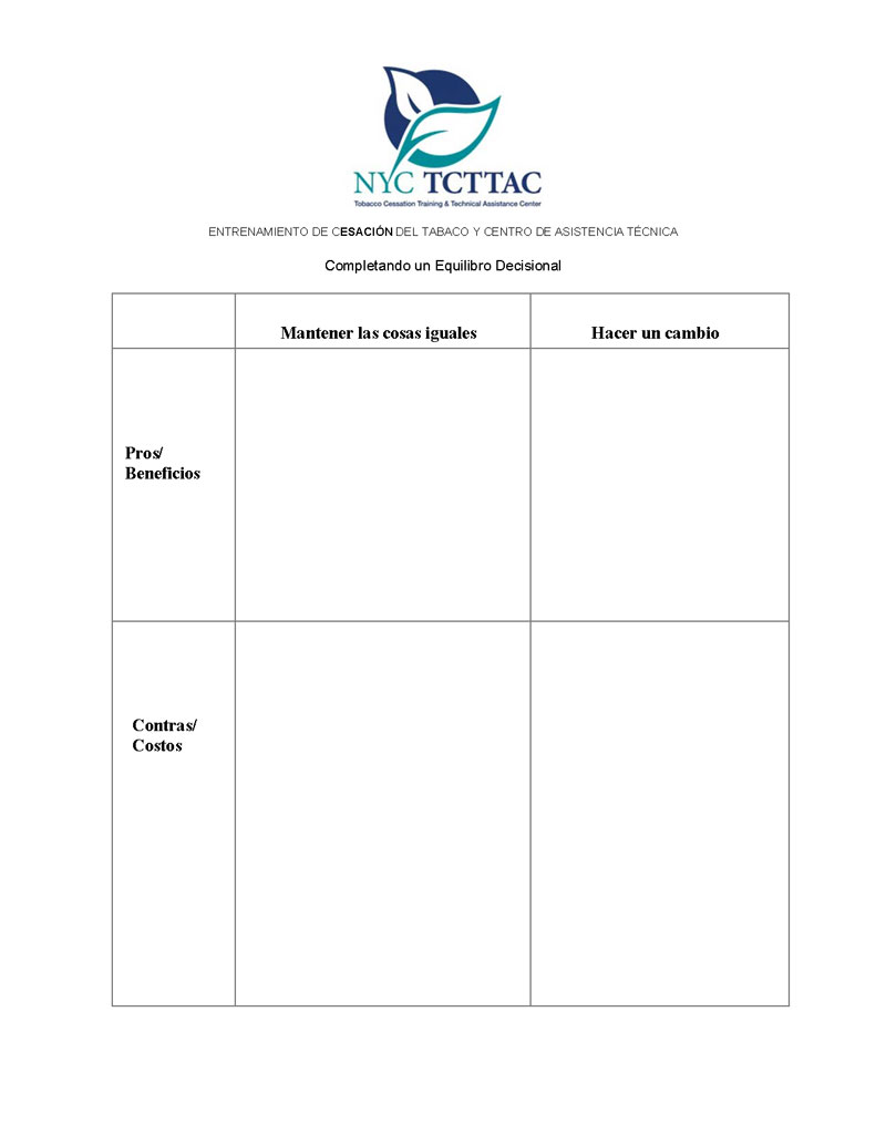 Decisional Balance Handout – Spanish - NYC TCTTAC